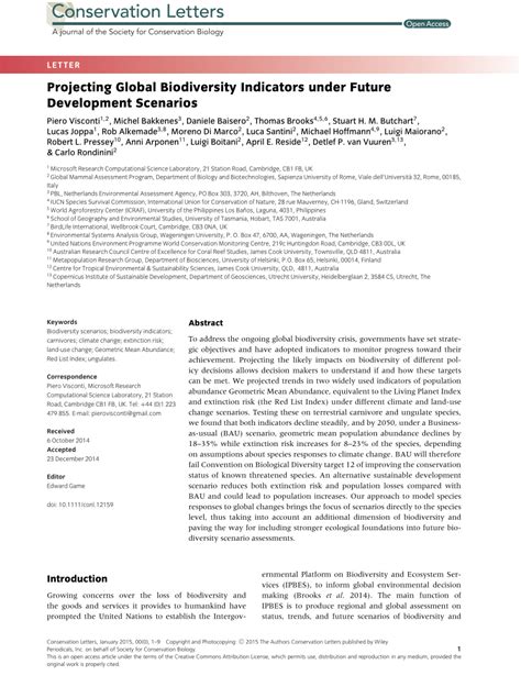 Pdf Projecting Global Biodiversity Indicators Under Future