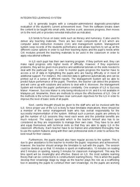 Integrated Learning System Pdf Classroom Teachers