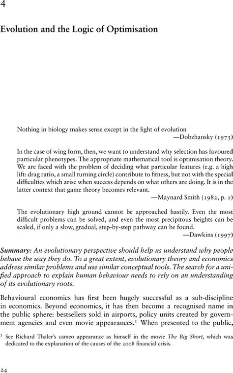 Evolution And The Logic Of Optimisation Chapter 4 Optimally Irrational
