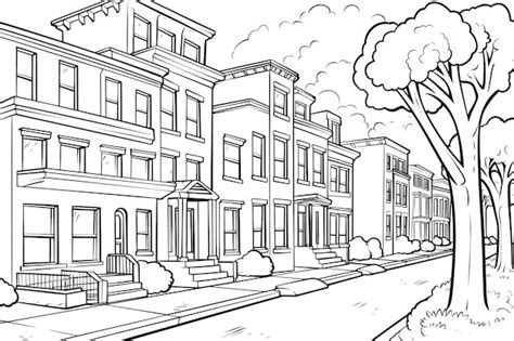 Libro De Colorear De Imágenes Imprimibles Con Edificios Acogedores