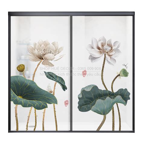 Decal Dán Kính Mờ Mẫu Hoa Sen Chống Nhìn Trộm Dán Cửa Sổ Cửa đi Phòng Khách Phòng Ngủ