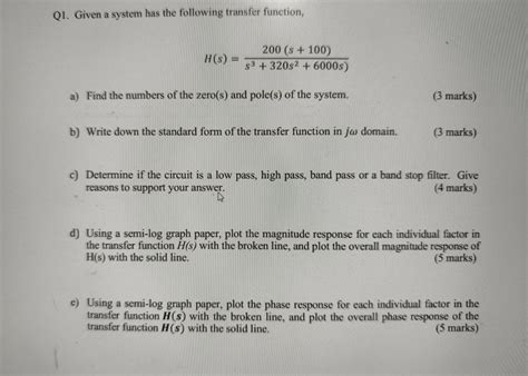 Solved Q1 ﻿given A System Has The Following Transfer