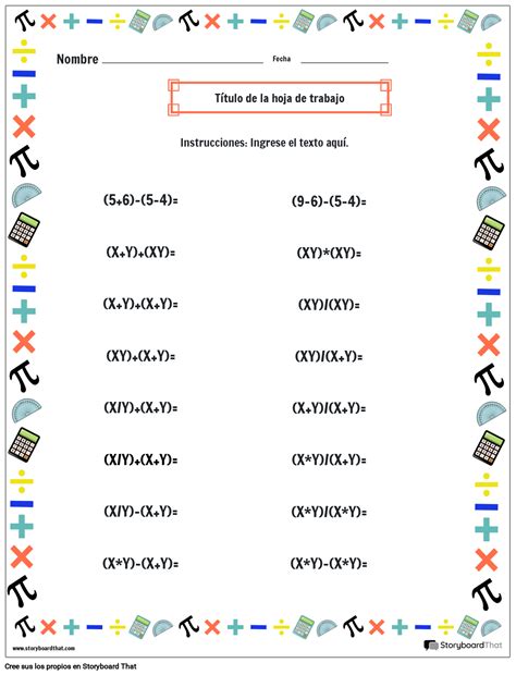 Hojas De Trabajo De Orden De Operaciones Básicas Comunes