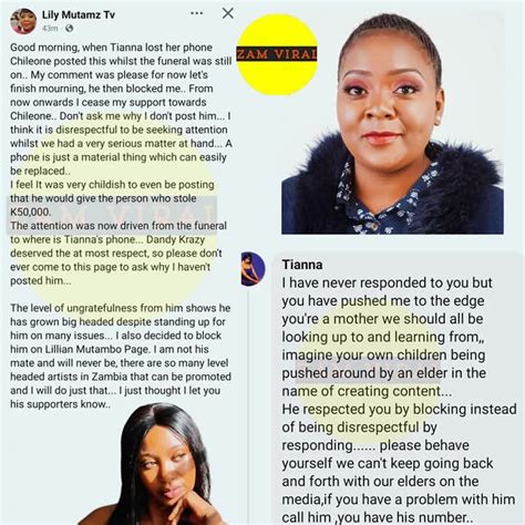 Zambian Ba Lillian Mutambo Says She Will Never Post Chile One Again Tianna Responds With Fire