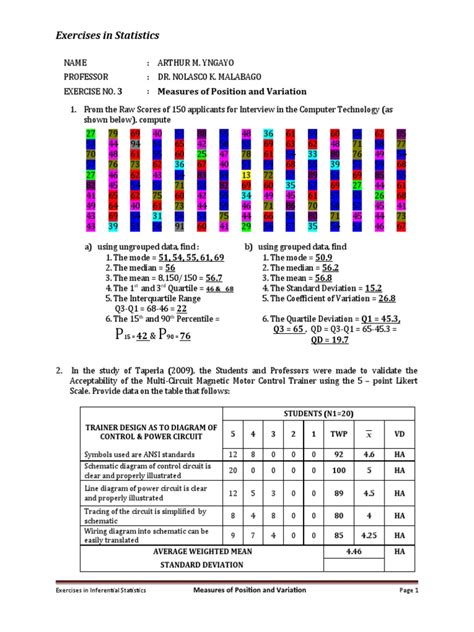 Statistics Exercise No3 Pdf Teaching Mathematics