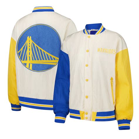 Embroidered Logo Nba Golden State Warriors Color Block Bomber Jacket