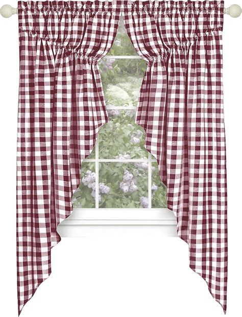 Serenity Home Country Gingham Buffalo Check Plaid Gathered Swag Kitchen Decor Window Curtain