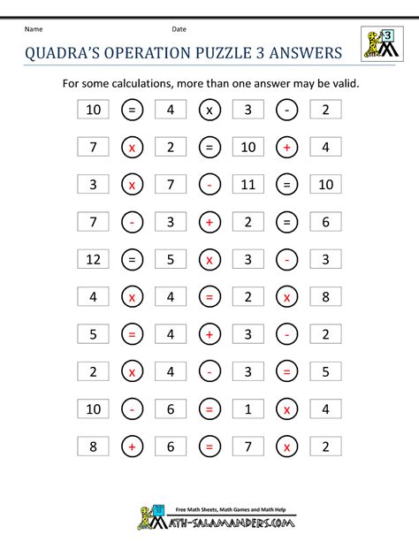 Math Puzzle Worksheets 3rd Grade