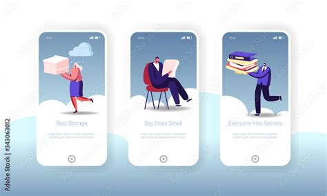 Cloud Computing Storage Mobile App Page Onboard Screen Template Tiny People Characters Use