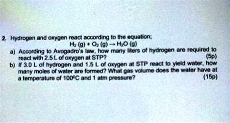 solved hydrogen and oxygen react according to the equation h2 g