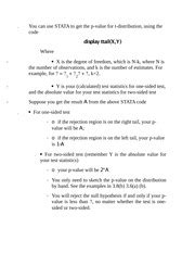 Calculate P Value In Stata You Can Use STATA To Get The P Value For T Distribution Using The