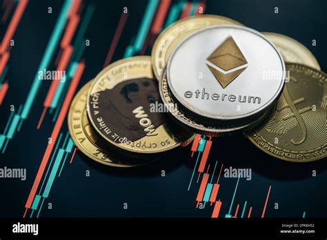 Various Cryptocurrencies With Candle Stick Graph Chart And Digital