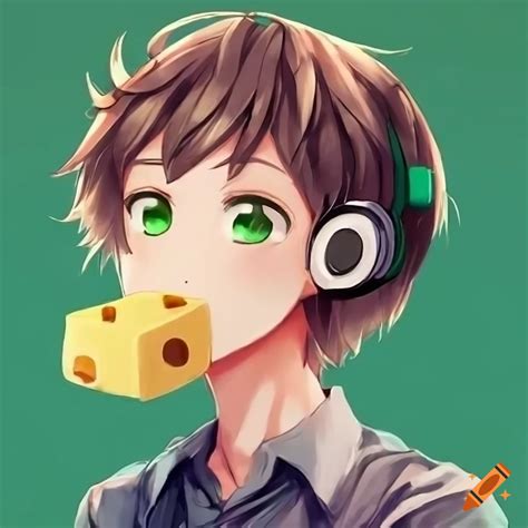 Anime Boy With Brown Hair And Brown Eyes With Headphones