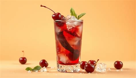 Photorealistic Floating Of Cherry Bourbon Smash Bourbon Cherries Mint