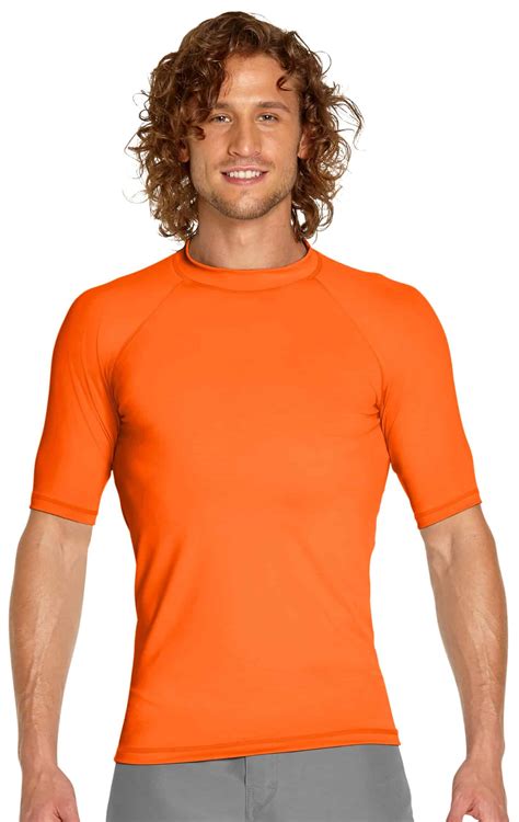 Mens Short Sleeve Rash Guard Orange Wet Effect Inc