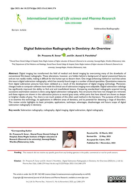 Pdf Digital Subtraction Radiography In Dentistry An Overview Life