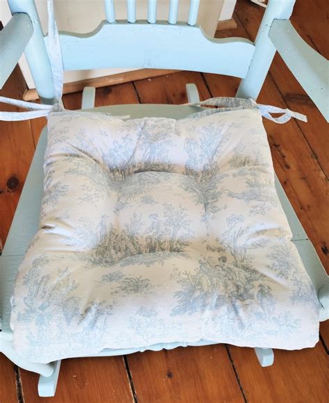 Blue Toile Tufted Chair Pad French Country Seat Cushion Etsy