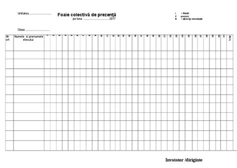 Foaie Colectiva De Prezenta Elevi Ces