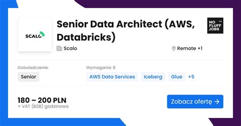Praca Senior Data Architect Aws Databricks Data Scalo Zdalnie