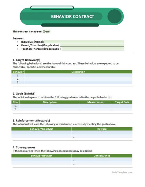 Free Behavior Contract Template