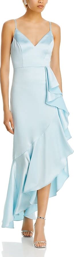 Aqua Satin Side Ruffle Midi Dress Exclusive Shopstyle