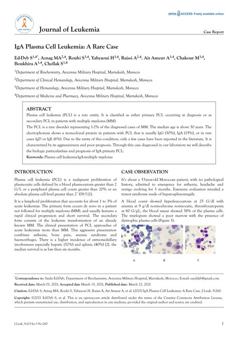 Pdf Iga Plasma Cell Leukemia A Rare Case