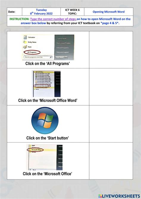 Opening Microso… Free Interactive Worksheets 1853267