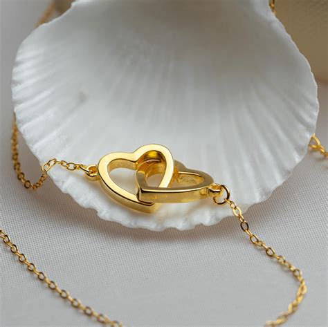 Interlocking Heart Necklace925 Sterling Silver Gold Plated Double