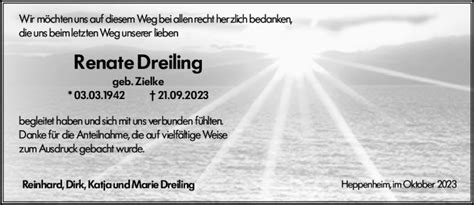 Traueranzeigen Von Renate Dreiling Vrm Trauerde
