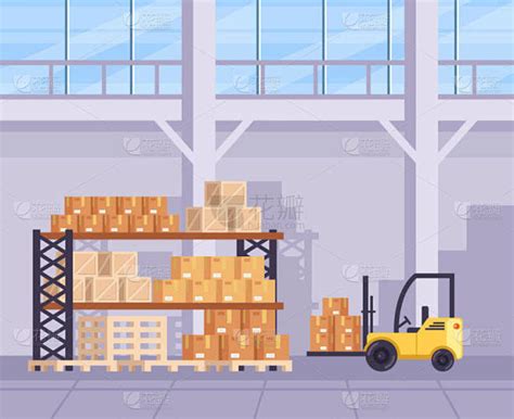 大仓库库存室 有很多箱子。交货物流运输的概念。向量平的动画片平面设计例证