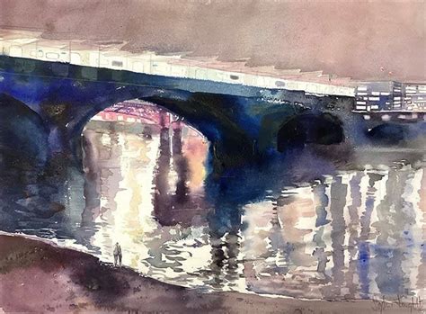 Sophie Knight Rws Lights On The Water Young Couple On A Winters Night By Blackfriars Bridge