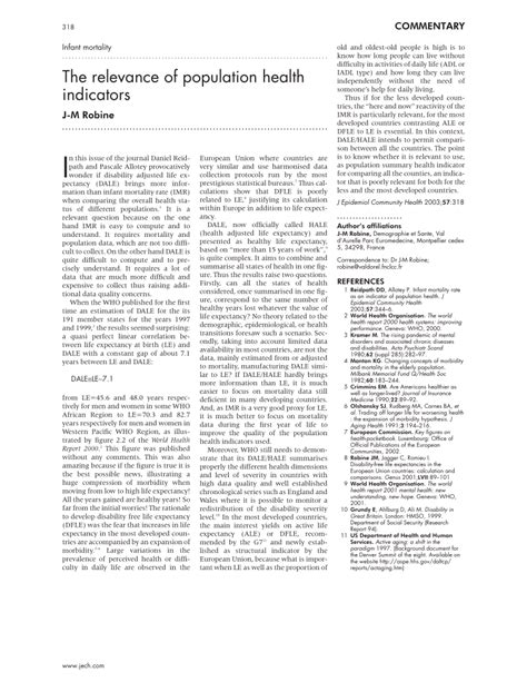 Pdf The Relevance Of Population Health Indicators
