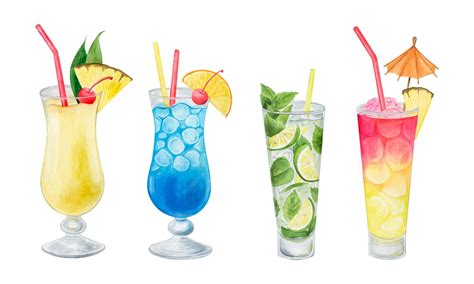 Premium Vector Alcohol Cocktail Collection Watercolor Illustration Drinks Cli