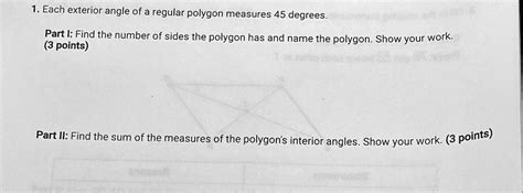 solved 1 each exterior angle of a regular polygon measures 45