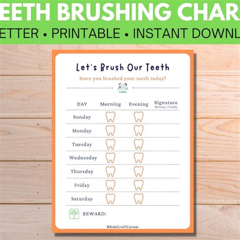 Toothbrush Chart Printable Etsy