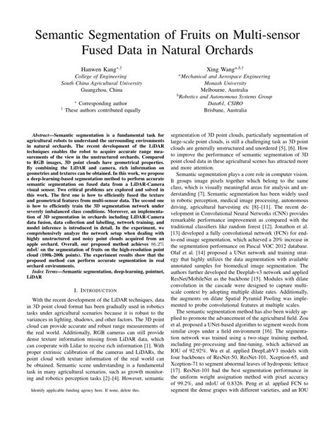 Pdf Semantic Segmentation Of Fruits On Multi Sensor Fused Data In