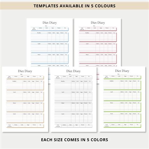 Diet Diary Printable And Fillable Daily Diet Tracker Diet Planner Food