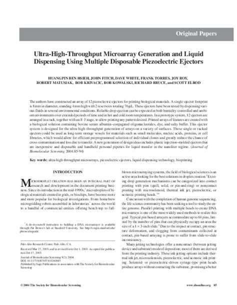 Pdf Ultra High Throughput Microarray Generation And Liquid Dispensing