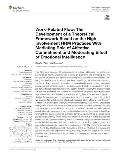 Pdf Work Related Flow The Development Of A Theoretical Framework Based On The High