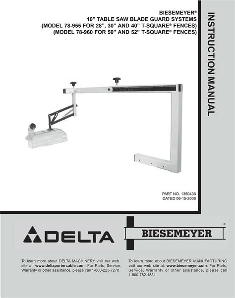 Delta 78 955 78 960 Table Saw Blade Guard Instructions Manual Ebay
