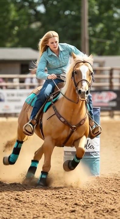 Barrel Racing My Palomino In Teal Tack 🥰horsegirl Ai Cowgirl