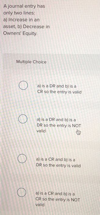 Solved A Journal Entry Has Only Two Lines A Decrease In An