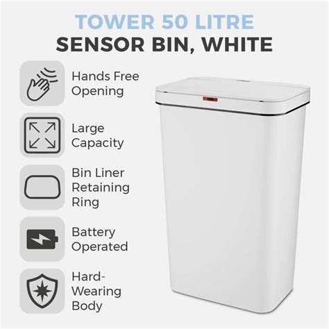 Tower 50l Rectangular Sensor Bin Dunelm