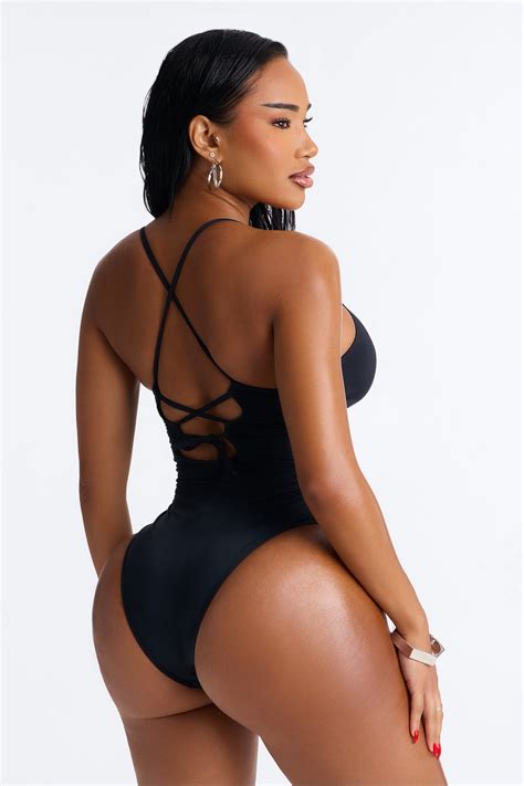 Mesh Me Out 1 Piece Twist Swimsuit Black Fashion Nova