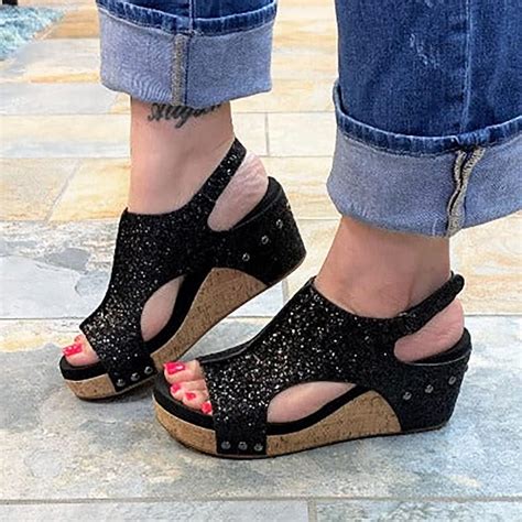 Black Wedge Summer Sandals For Women 2025wedge Platform