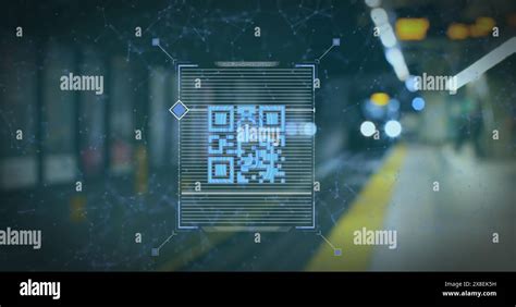 Image Of Qr Code Scanner Against Blurred View Of Train Arriving At A