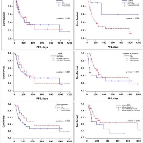 Kaplan Meier Curve For Pfs According To A Sex B Ecog C Ldh Levels At
