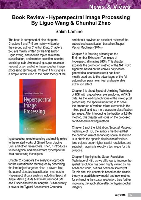 PDF Book Review Hyperspectral Image Processing By Liguo Wang Chunhui Zhao
