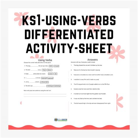Ks1 Using Verbs Differentiated Activity Sheet By Edudeen Tpt