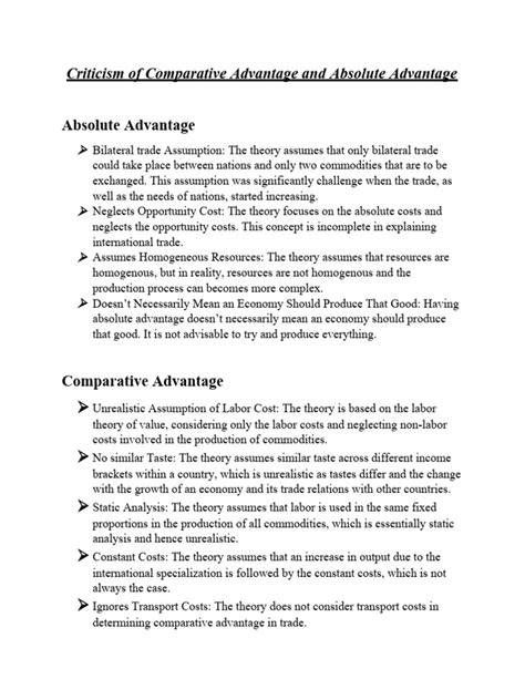 Criticism And Limitation Pdf Comparative Advantage Labour Economics